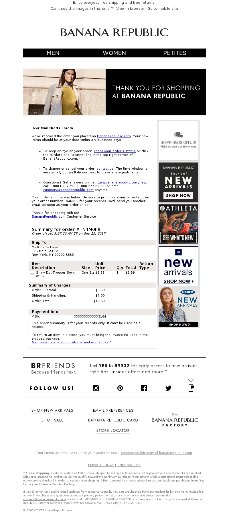 Banana Republic’s Purchase Email & Unboxing Experience - MailCharts